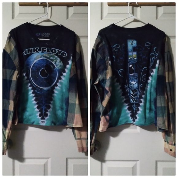 Tops | Upcycled Reworked Bleached Flannel Shirt W Custom Pink Floyd ...